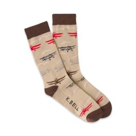 Bi-Planes Brown Crew Socks